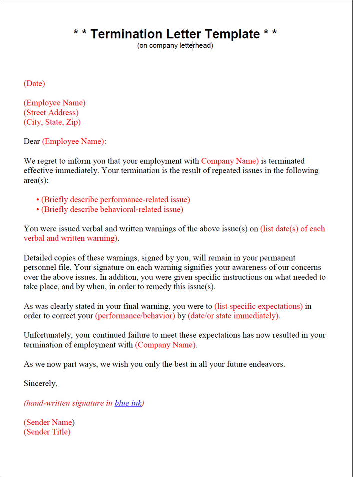 Termination Letter Template RestaurantOwner