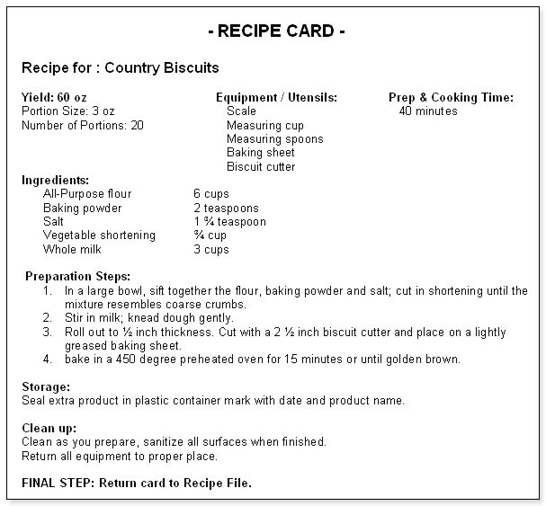 Standard Recipe Example Pdf